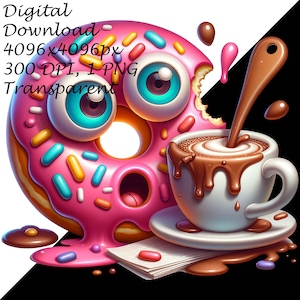 Whimsical Donut & Spilled Coffee Clipart | Cute Digital Clip Art for ...