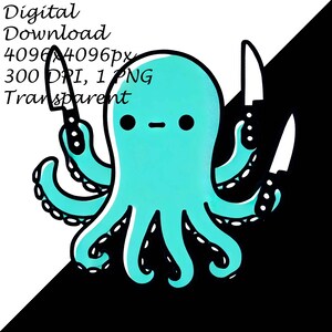 Kawaii Octopus With Knives PNG Clipart, Cute Sea Illustration Digital ...