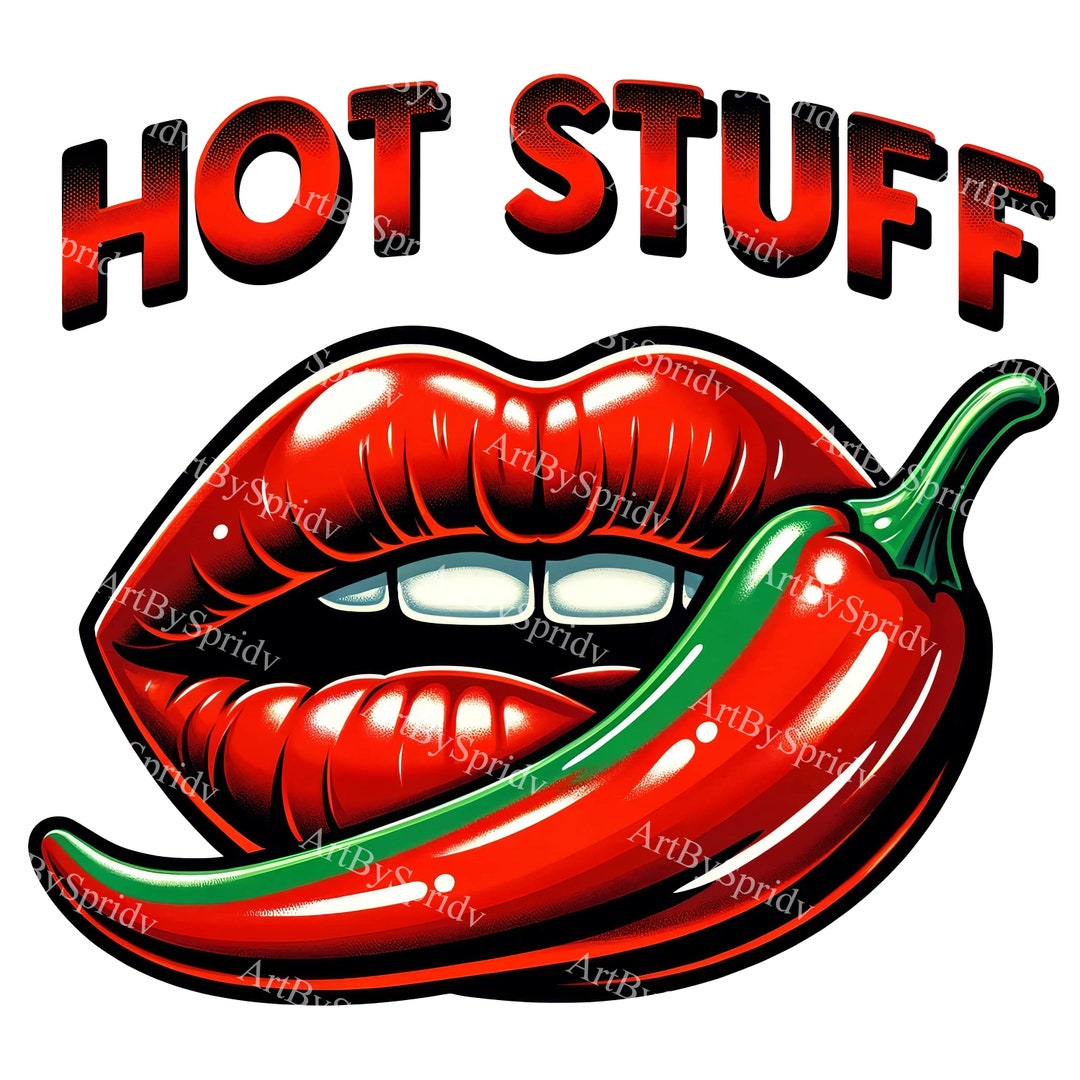 Spicy Red Lips With Chili Pepper Clipart - Hot Stuff Digital PNG, Sassy ...