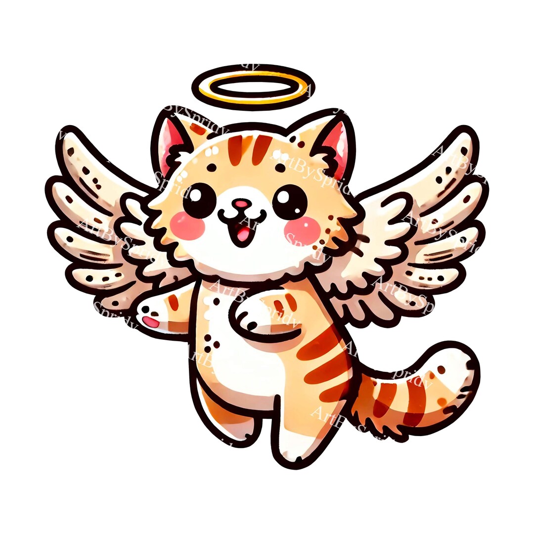 Flying Angel Cat PNG Clipart With Wings and Halo, Cute Kawaii Tabby ...