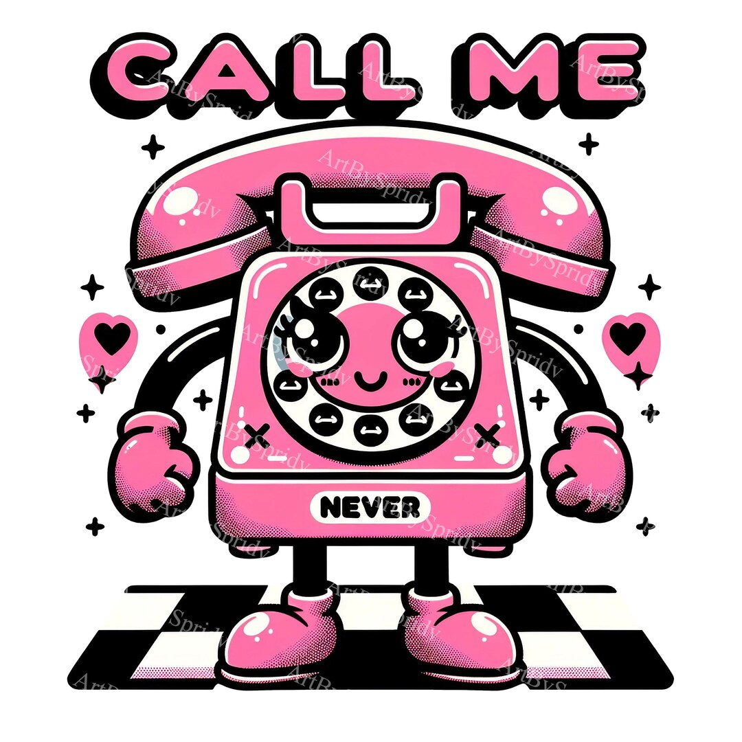Vintage Telephone Character PNG Clipart - 'call Me Never' Phrase, DTG T ...