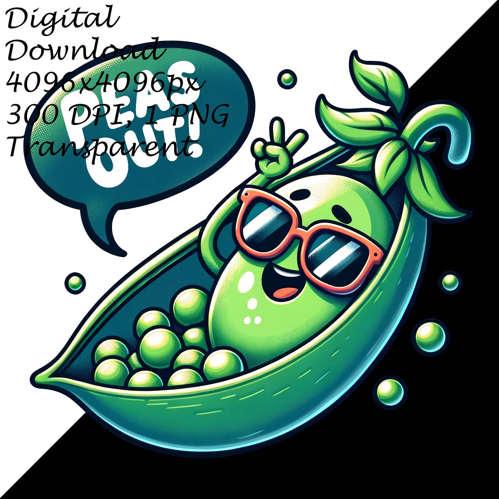 Peas Out! Clipart - Cartoon Green Pea Pod Waving Goodbye - Digital PNG ...