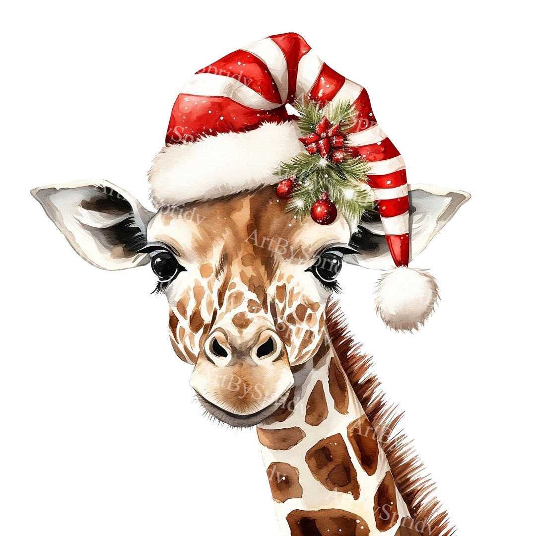 Christmas Giraffe With Santa Hat Transparent PNG Clipart,kids/adult ...