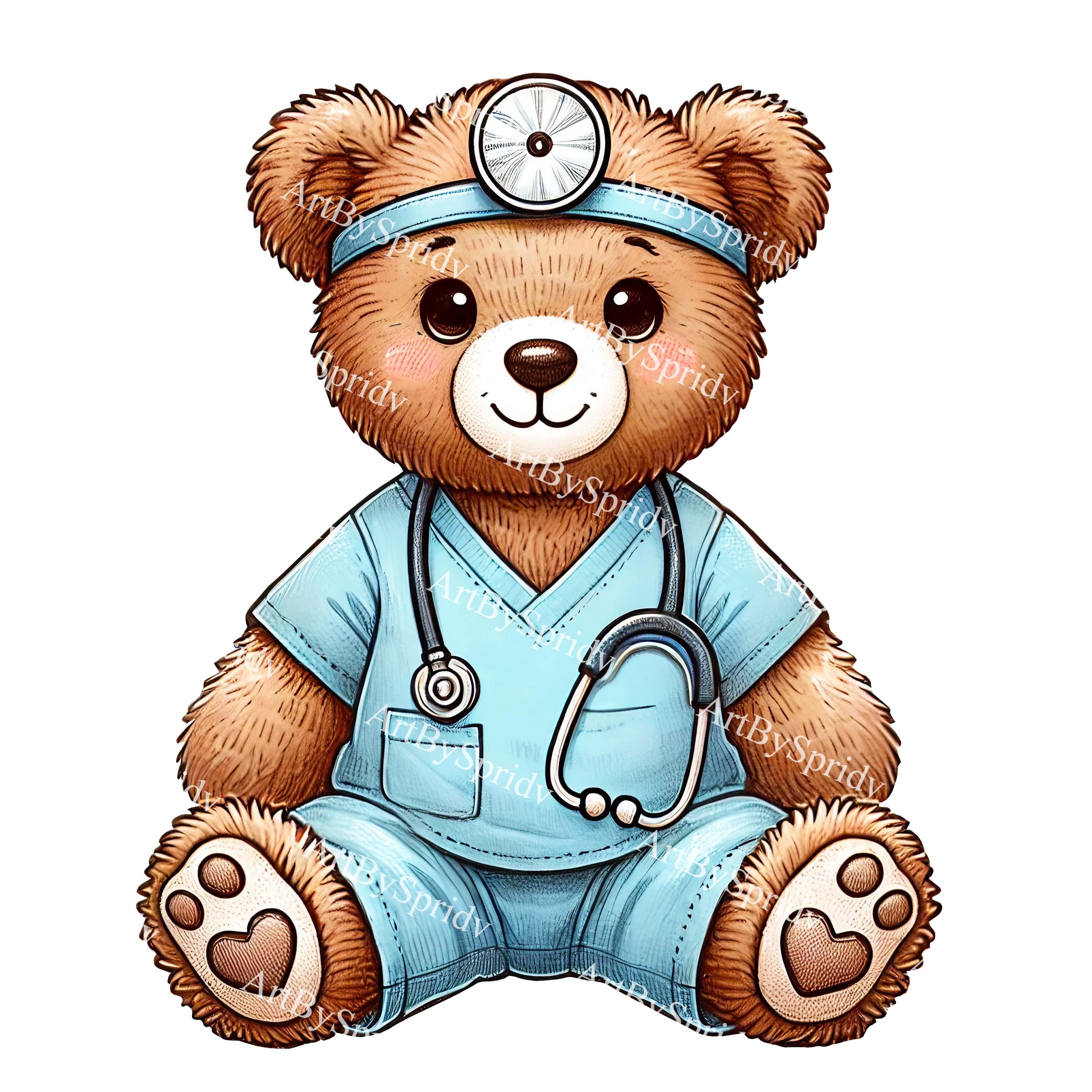 Teddy Bear Doctor PNG Clipart, Cute Medical Bear in Scrubs With Stethoscope, Transparent Clip ...