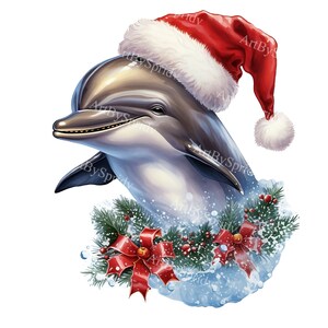 Christmas Dolphin With Santa Hat Transparent PNG Clipart,kids/adult ...