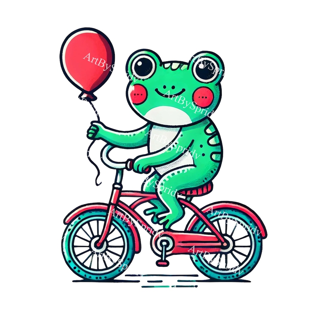 Frog Riding a Bicycle With Balloon PNG Clipart - Cute Animal Clip Art ...
