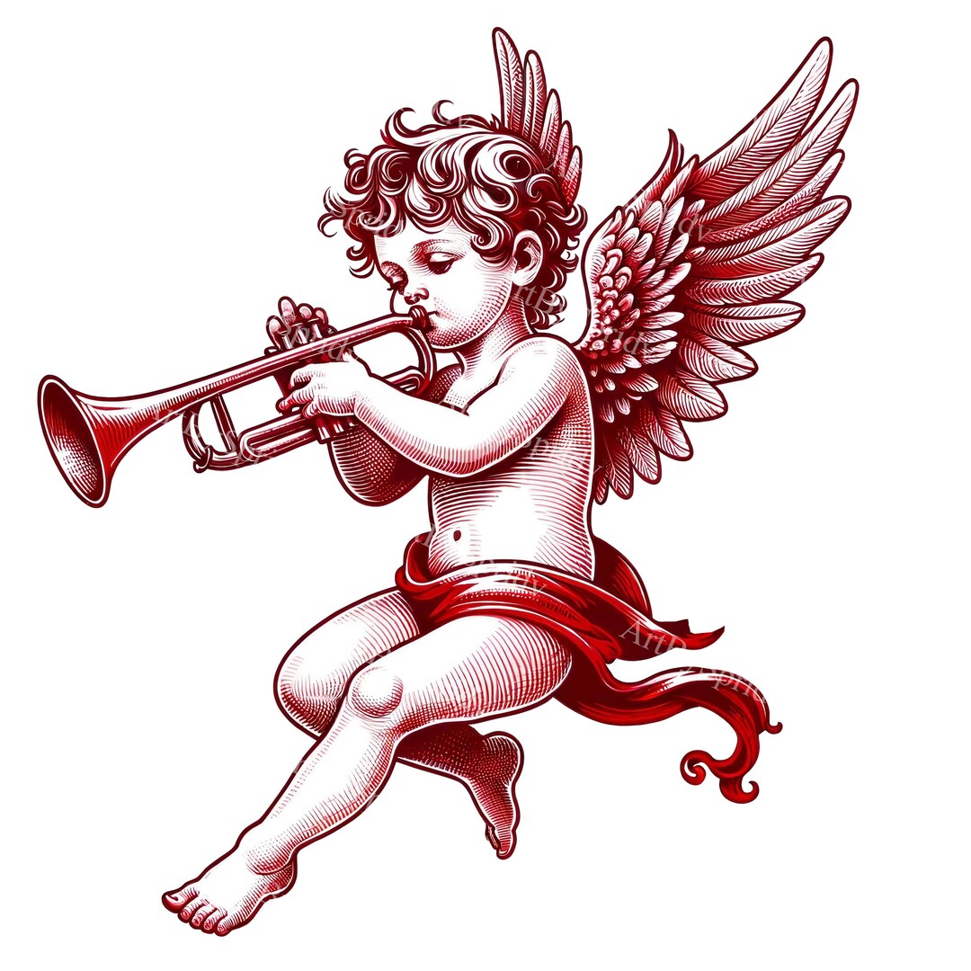 Angelic Cherub With Trumpet Clipart for Printable Sublimation ...