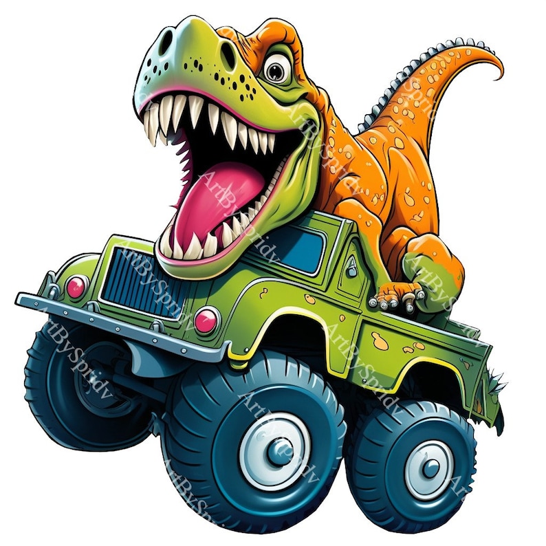 T-rex Dinosaur on Monster Truck Sublimation Clipart, Transparent PNG ...