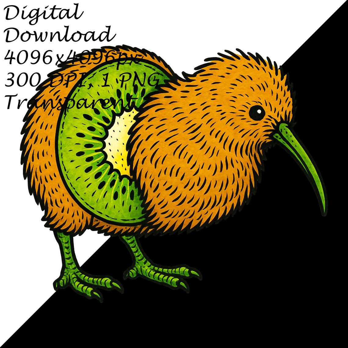 Funny Kiwi Bird PNG With Kiwi Fruit Body, Transparent Clipart for ...