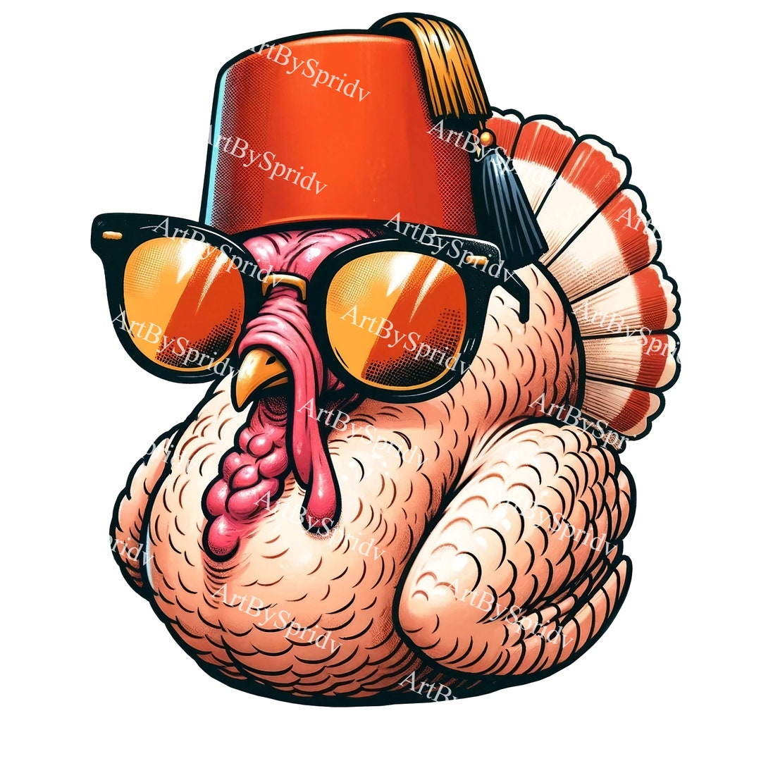 Funny Turkey PNG Clipart With Sunglasses and Fez Hat, Cool Digital ...