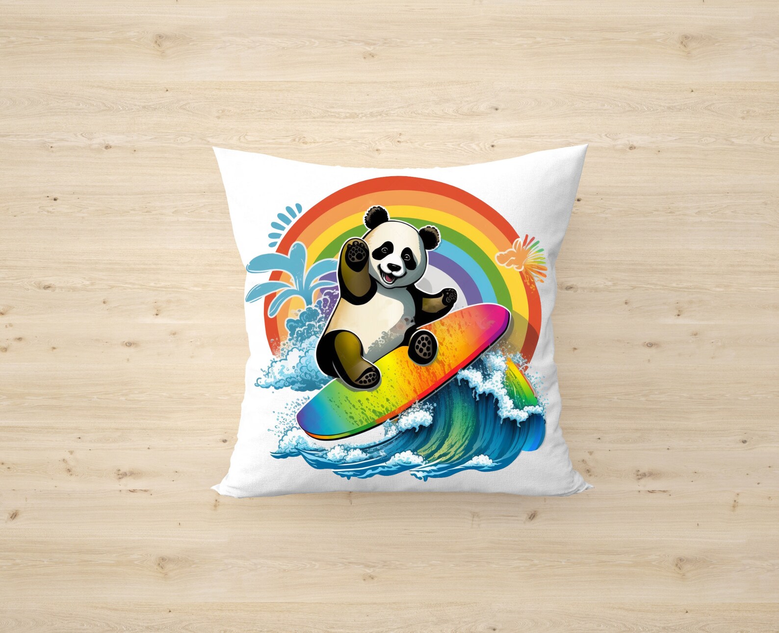 Surfing Panda Clipart PNG, Rainbow Surfboard Digital Art, Cute Panda ...