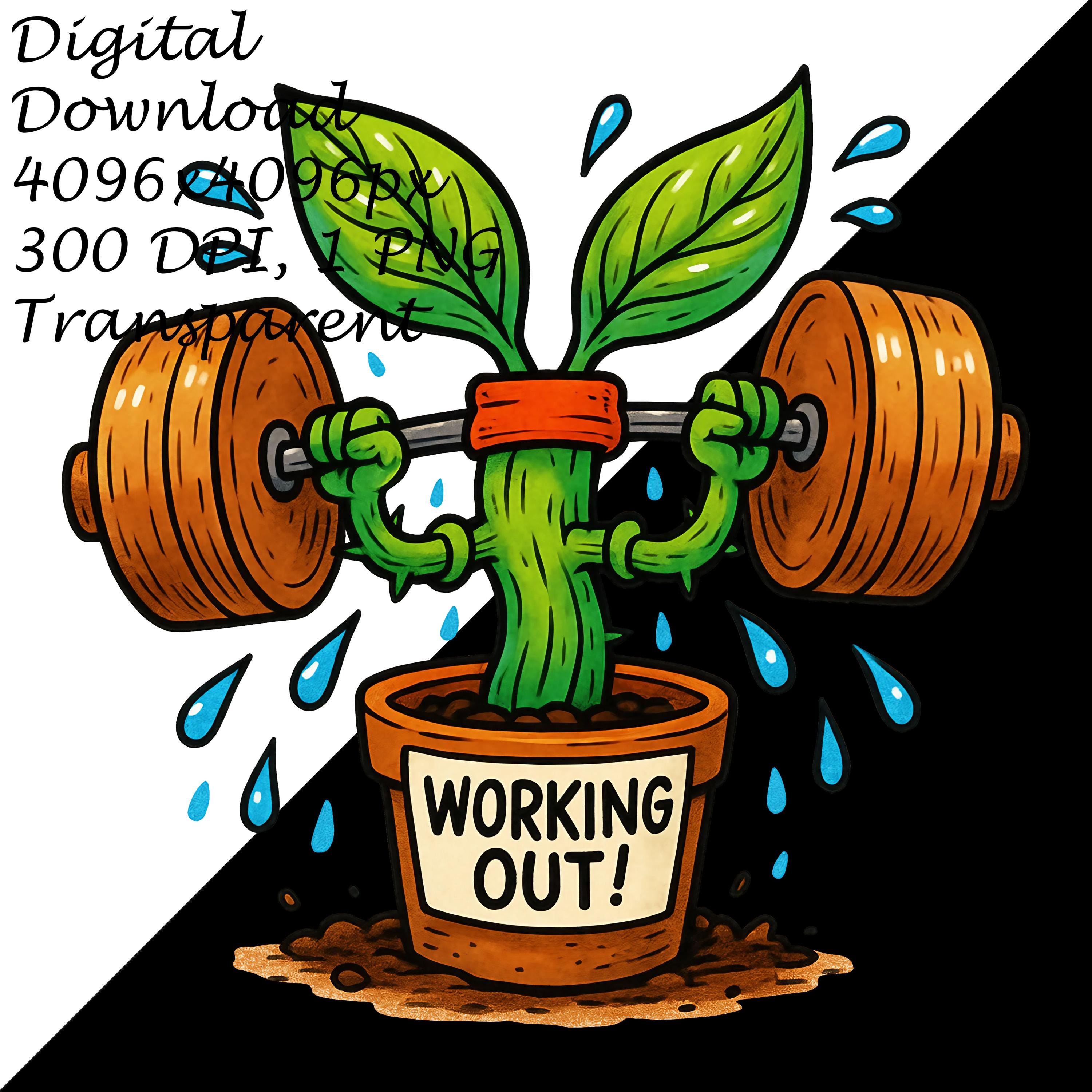 Plant Working Out Clipart PNG, Cartoon Potted Plant Lifting Weights ...