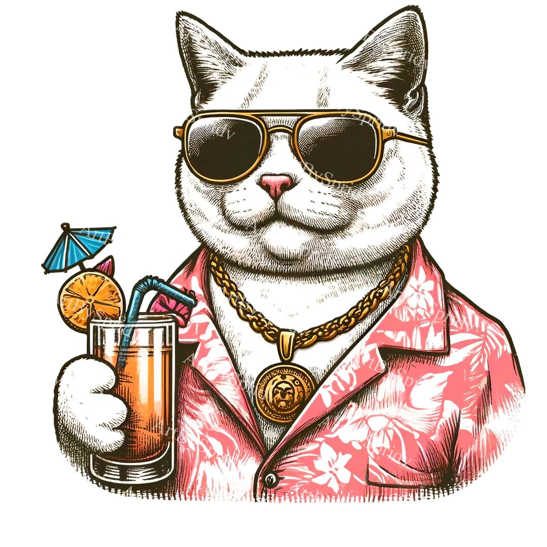 Tropical Cat Clipart, Hipster Cat With Sunglasses, Summer Party Animal ...
