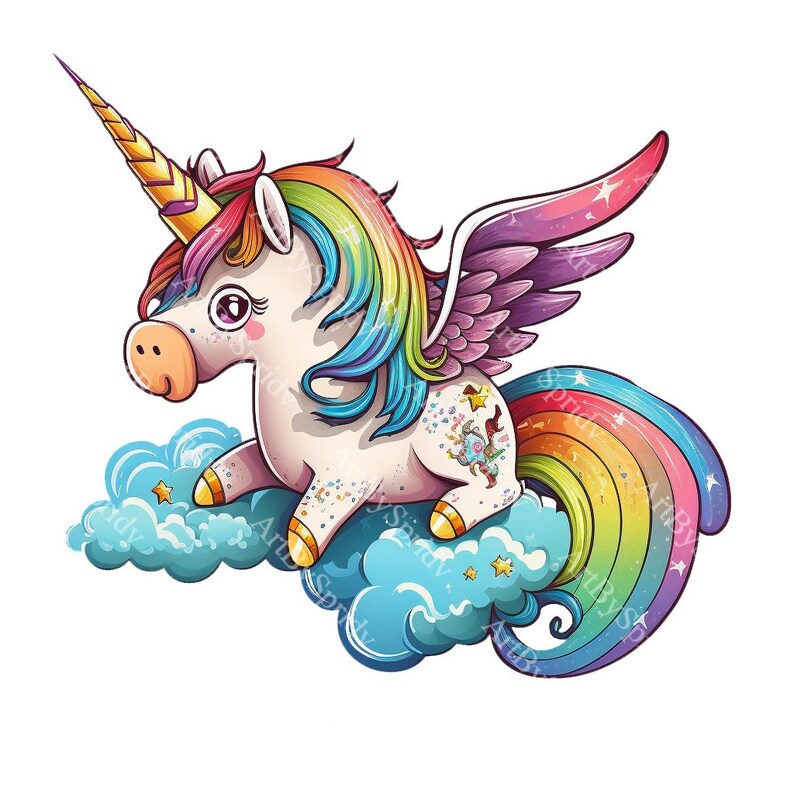 Cute Flying Unicorn With Wings PNG Animal Clipartkids - Etsy