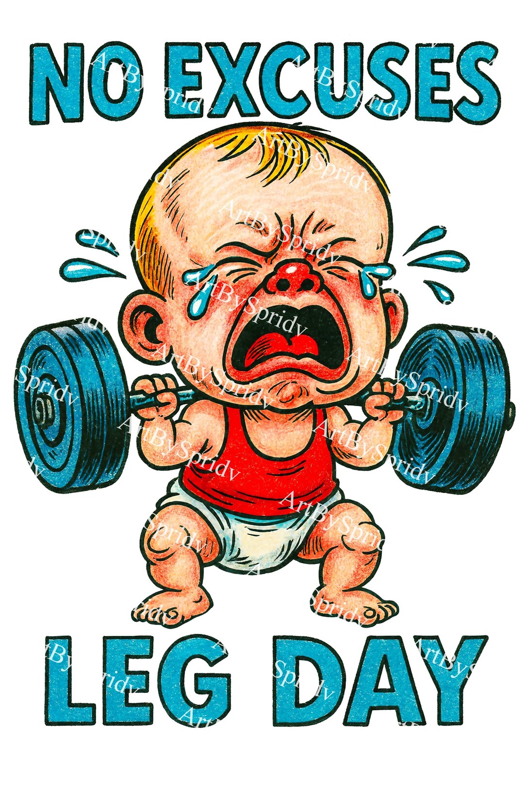 No Excuses Leg Day Baby PNG, Funny Gym Workout Crying Baby With Barbell ...