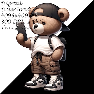 Trendy Teddy Bear Clipart With Modern Outfit | Urban Style Digital Bear ...