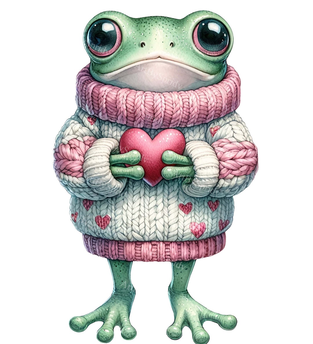 Valentine's Day Frog Clipart: Knit Sweater Heart Design, Digital PNG ...