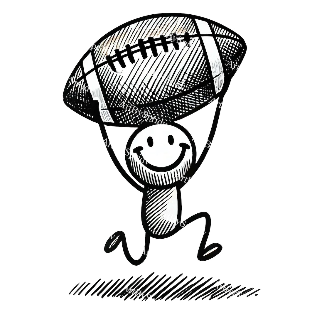 Hand-drawn Stick Figure Holding American Football PNG Clipart – Playful ...