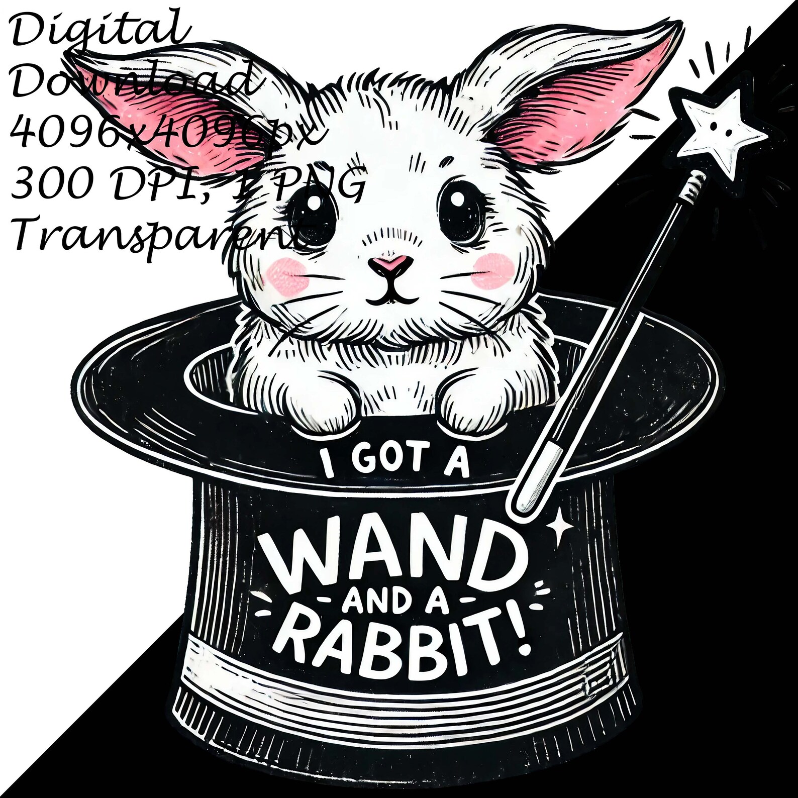 Magic Rabbit PNG Clipart in Top Hat With Wand-art for DIY Crafts ...