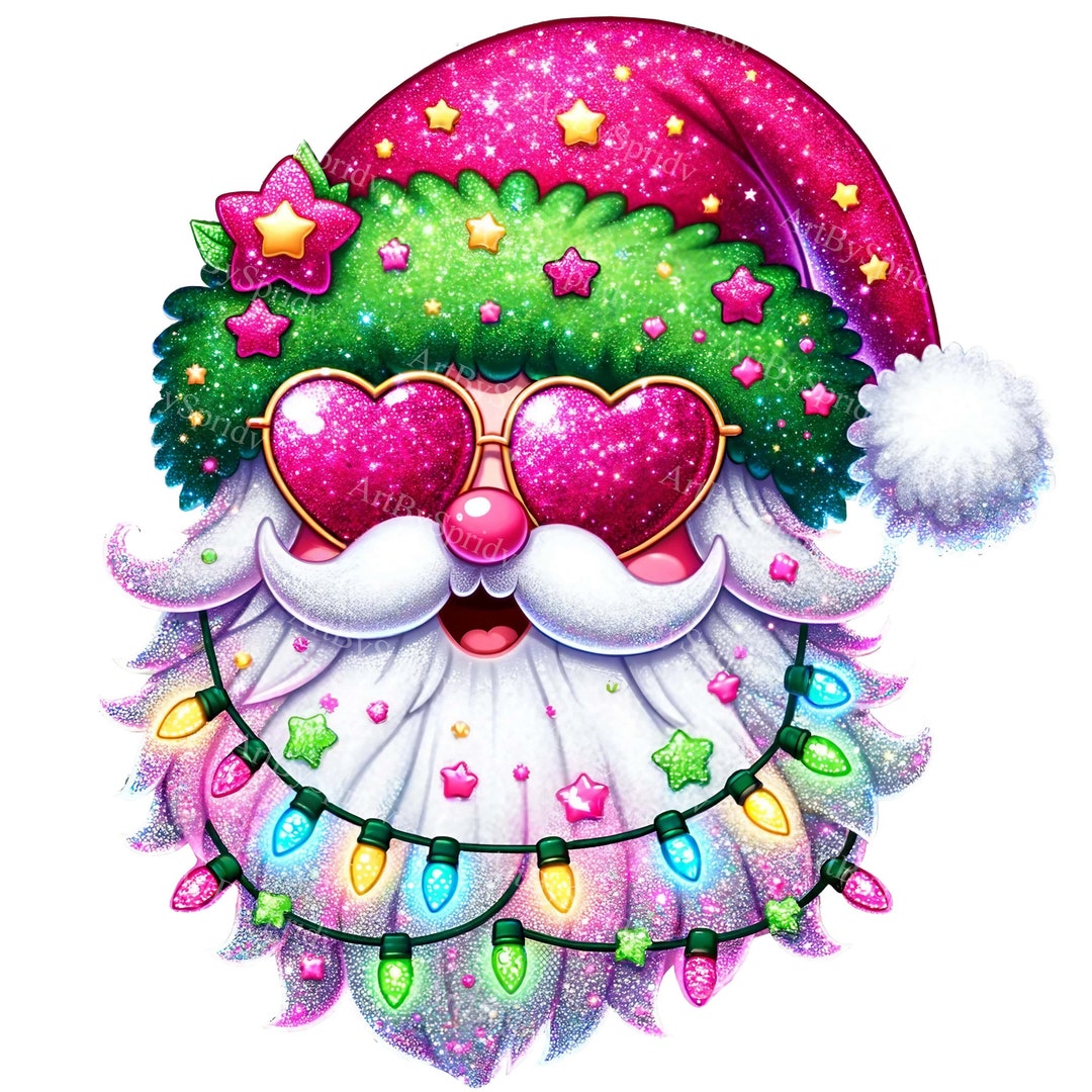 Colorful Santa Claus PNG Clipart With Twinkling Lights & Heart Glasses ...
