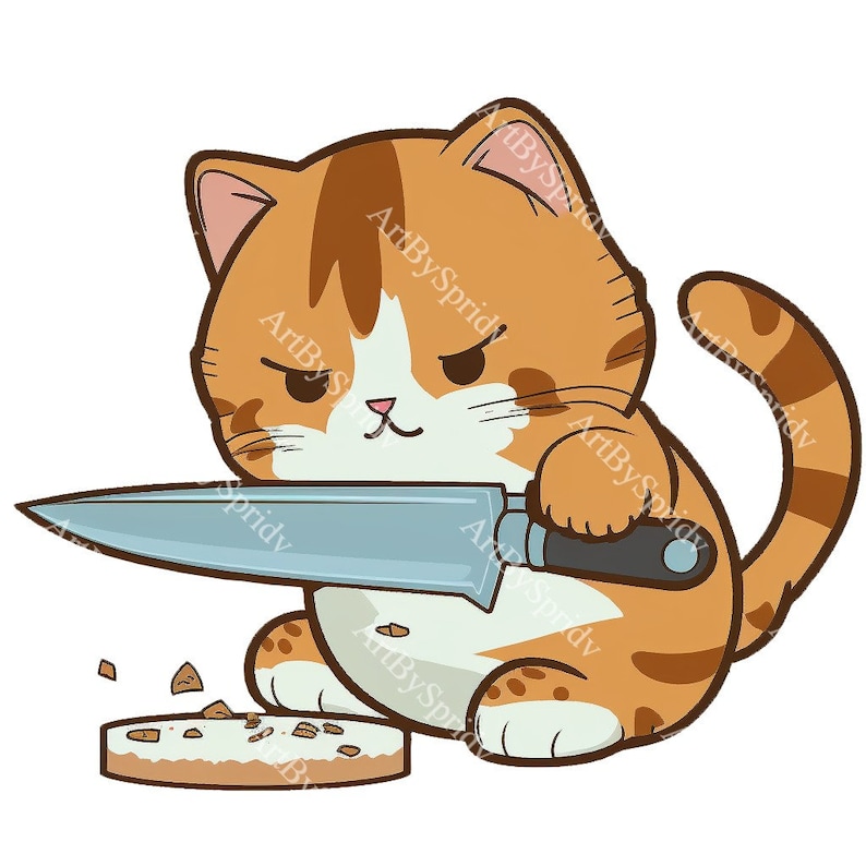 Cute Cat With Knife PNG Clipart Transparent Animal Clip Art - Etsy