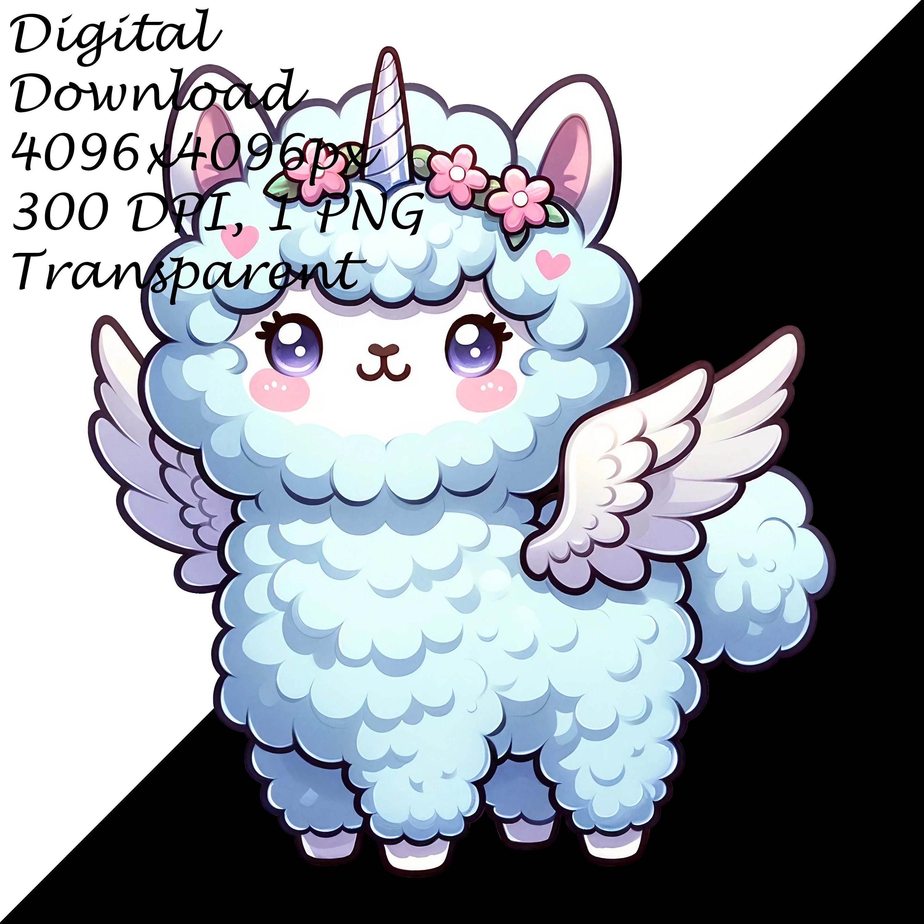 Whimsical Alpaca Clipart With Unicorn Horn and Wings - Transparent Clip ...