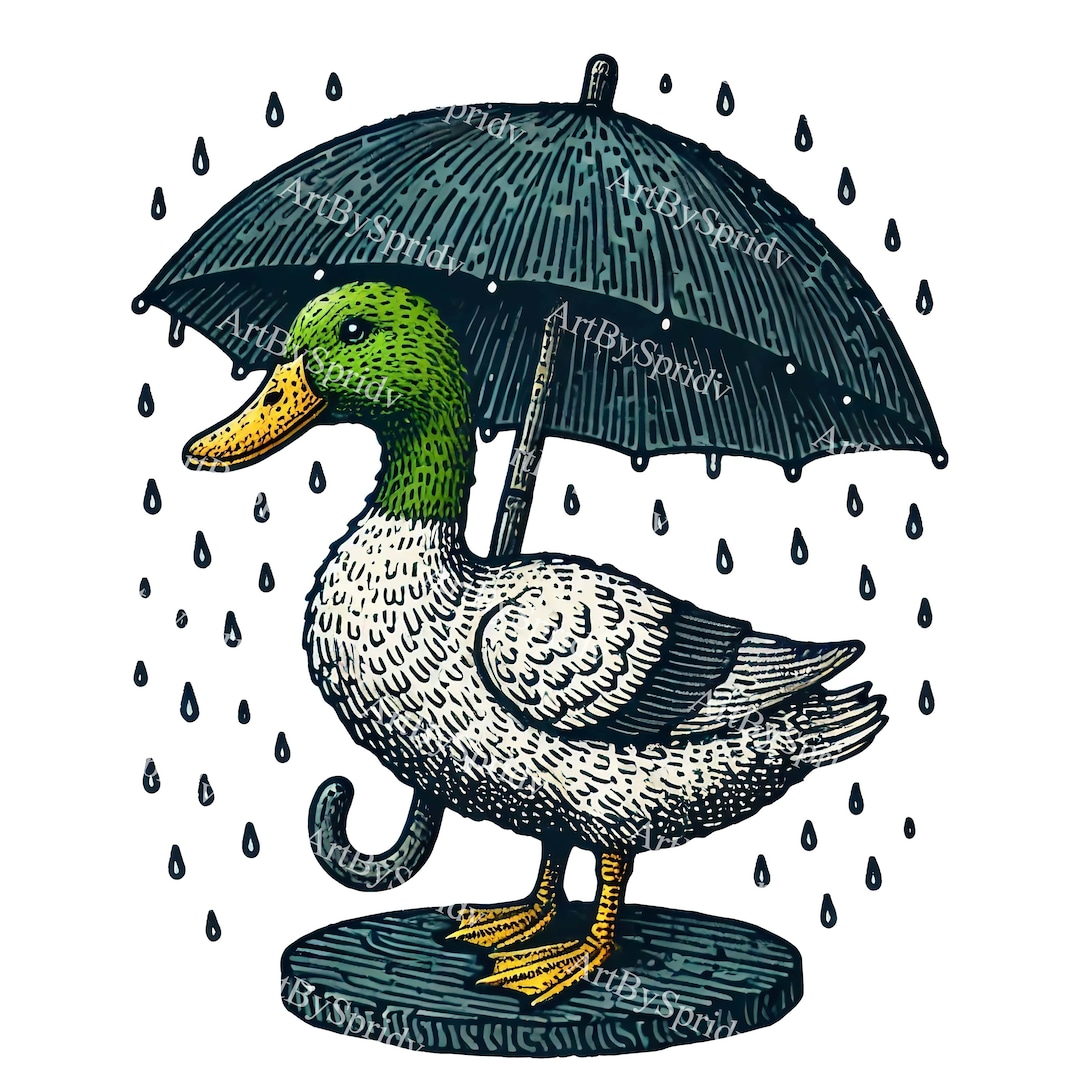 Whimsical Duck With Umbrella PNG Clipart, Rainy Day Duck Illustration ...