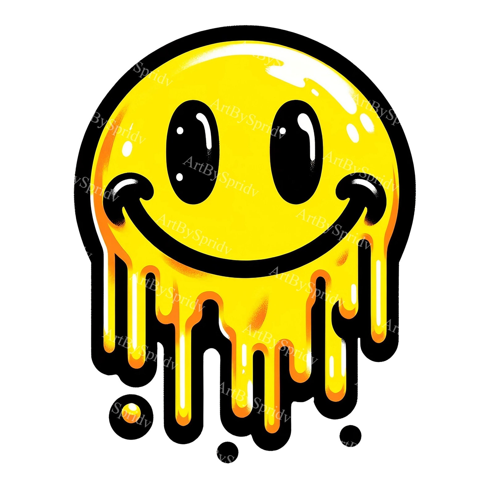 Yellow Smiley Face Clipart With Melting Effect Digital PNG for DTG T ...