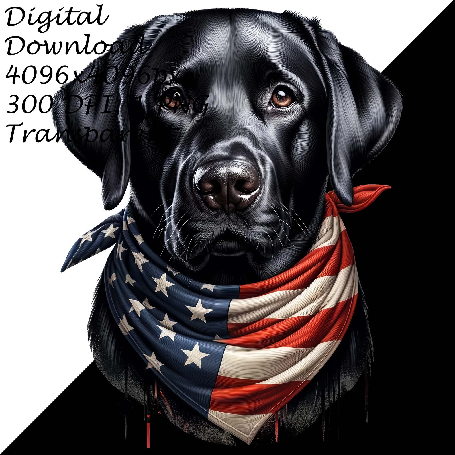 Patriotic Labrador Retriever Dog Clipart-american Flag Bandana Digital ...