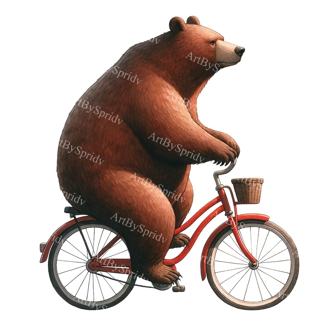 Whimsical Bear on Bicycle Clipart | Brown Bear Cycling PNG | Cute ...