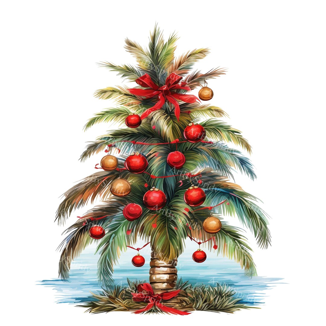 Tropical Christmas Palm Tree Clipart – Beach-themed Holiday PNG for ...
