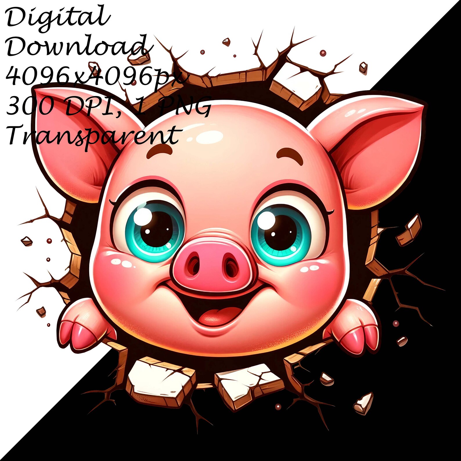 3D Cartoon Piglet Clipart - Digital PNG for DTG, T-shirt, Mug, Tumbler ...