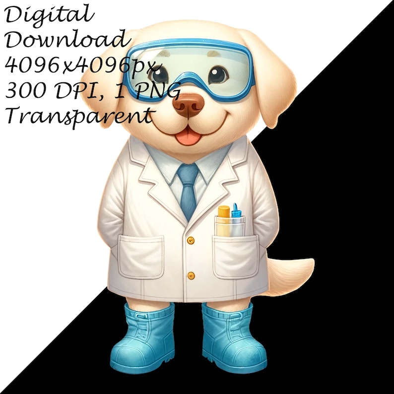Cute Labrador Dog Clipart in Lab Coat With Goggles - Charming Scientist ...