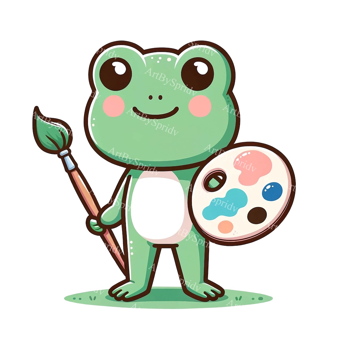Cartoon Artist Frog Clipart: Whimsical Frog With Paintbrush & Palette ...