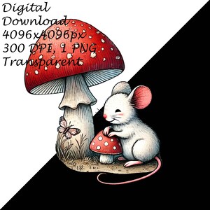 Mouse With Mushrooms PNG Clipart, Woodland Animal Digital Clip Art ...