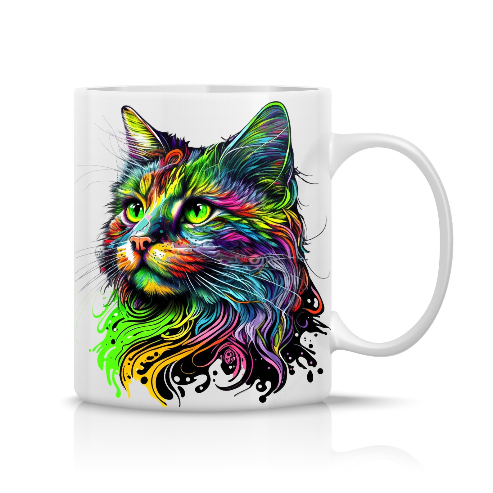 Vibrant Neon Cat Clipart, Colorful Day-glo Cat Illustration PNG for T ...