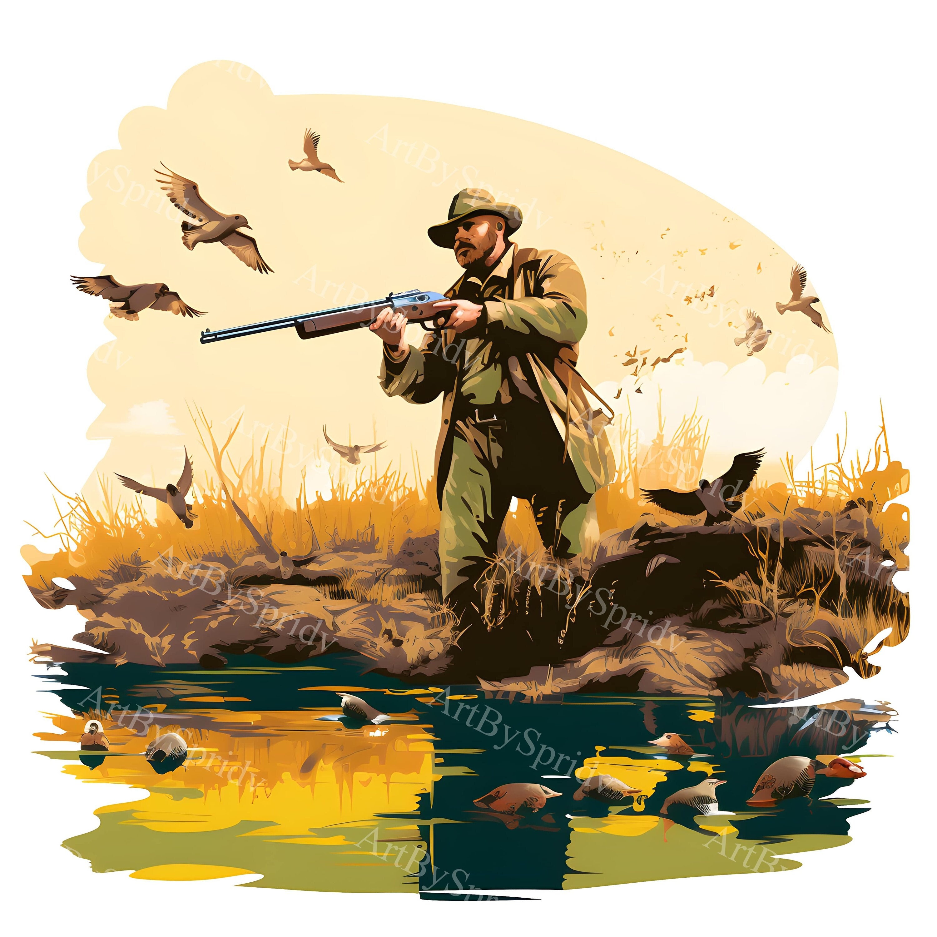 Hunting PNG Clipart, Duck Hunter With Shotgun, Wildlife Hunting Scene ...