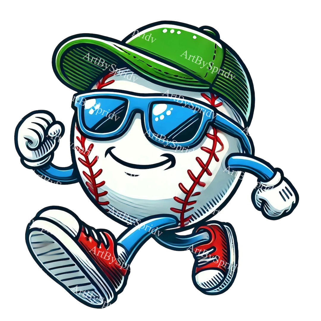 Cool Cartoon Baseball With Cap and Sunglasses PNG Clipart,sporty Mascot ...