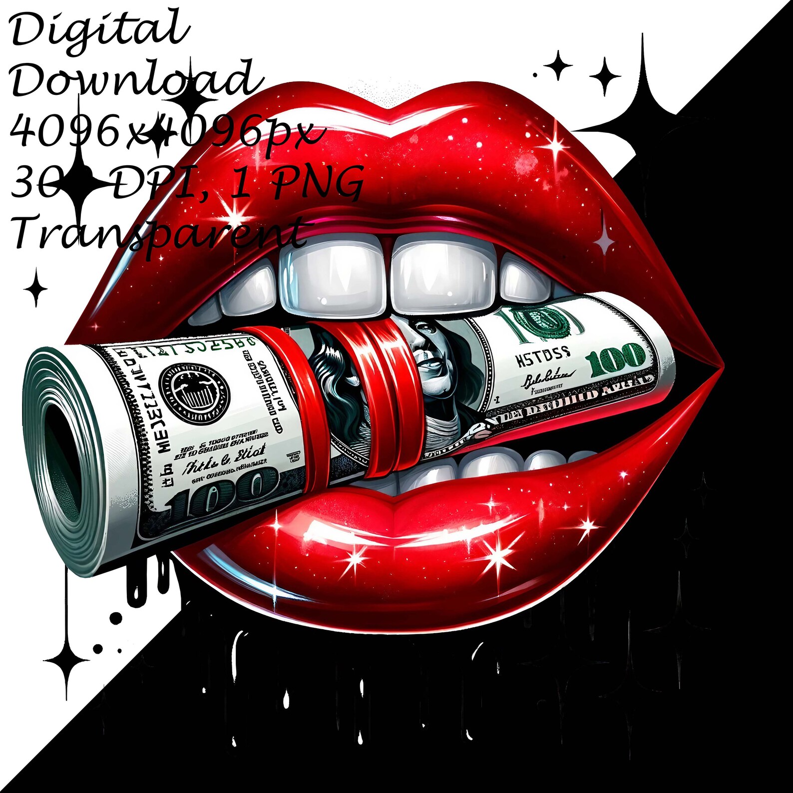 100 Dollar Bill Lips Clipart - Glossy Lips & Money PNG, Digital ...