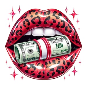 100 Dollar Bill Lips Clipart - Glossy Lips & Money PNG, Digital ...