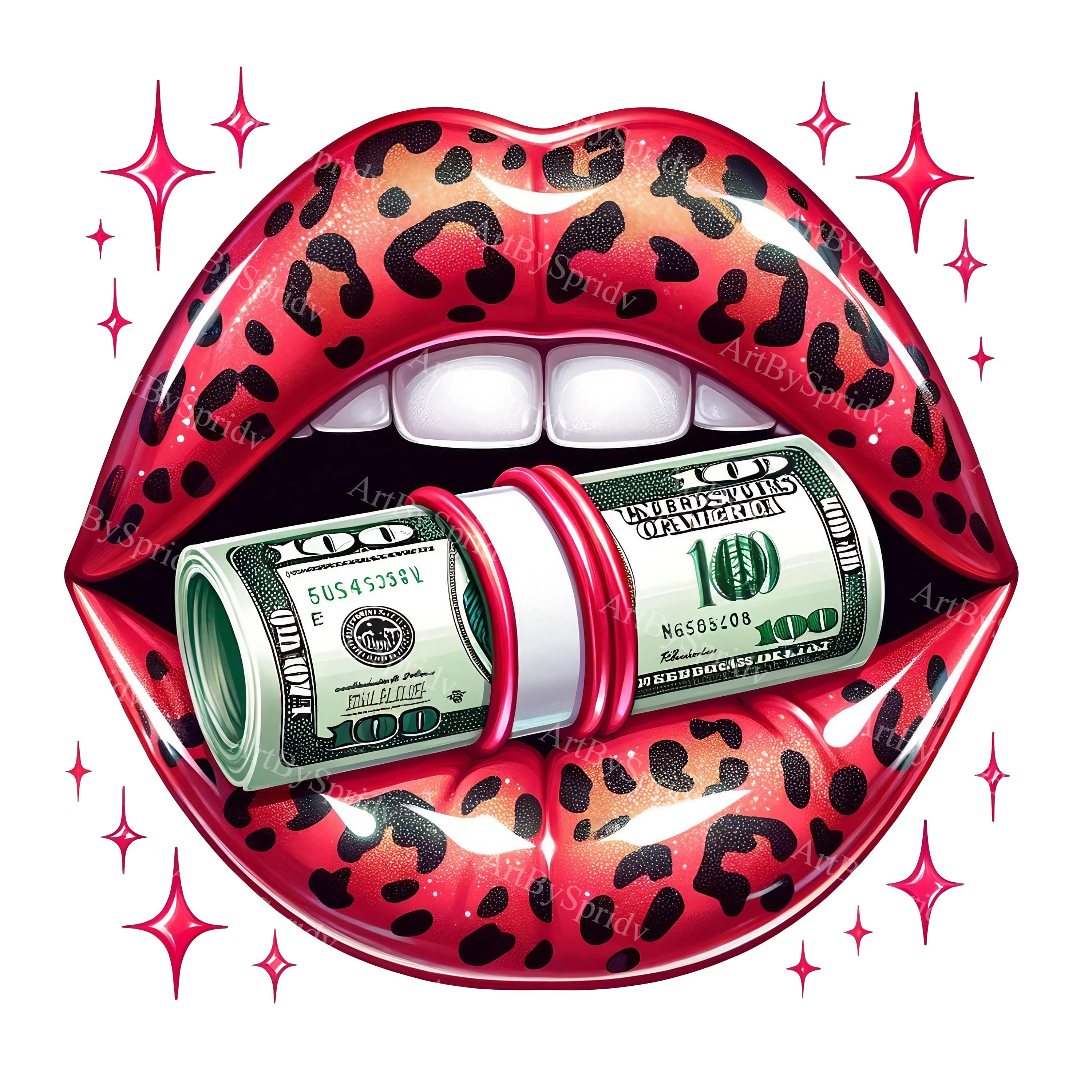 100 Dollar Bill Lips Clipart - Glossy Lips & Money PNG, Digital ...