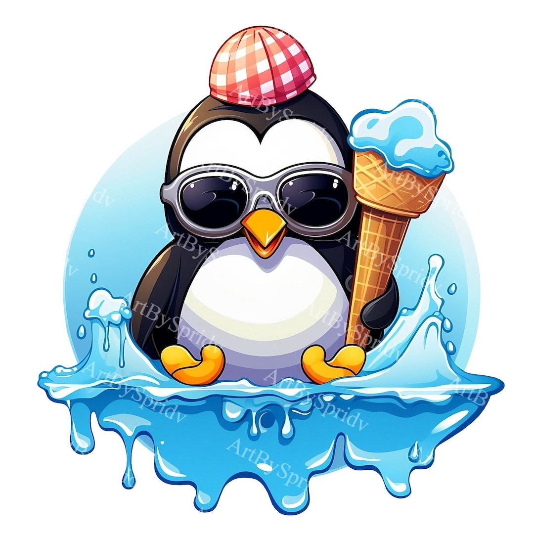 Cool Penguin With Ice Cream and Sunglasses Download PNG Clipart, Summer ...