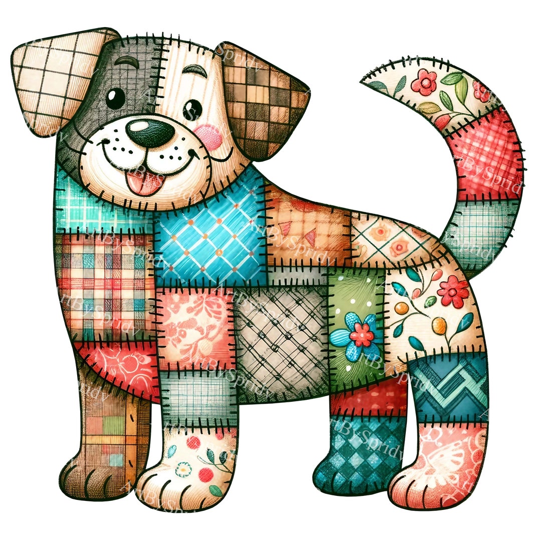 Patchwork Dog PNG Clipart,cute Quilted Puppy Illustration,whimsical ...