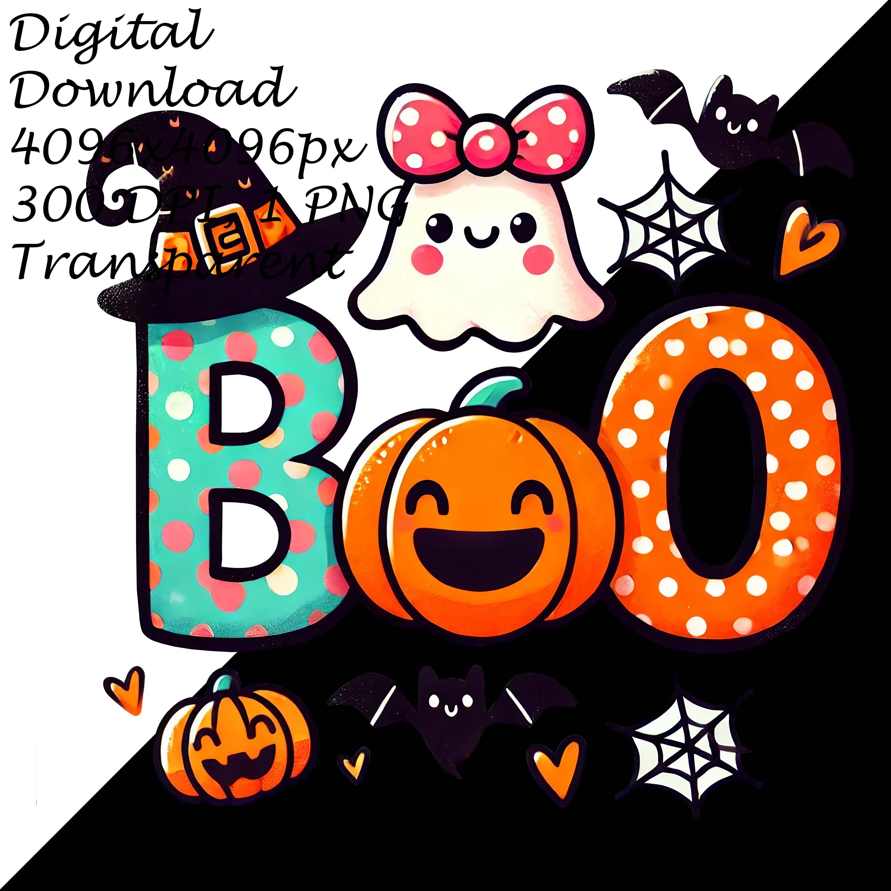 Halloween BOO PNG Clipart, Cute Ghost, Pumpkin, Witch Hat, Bats ...