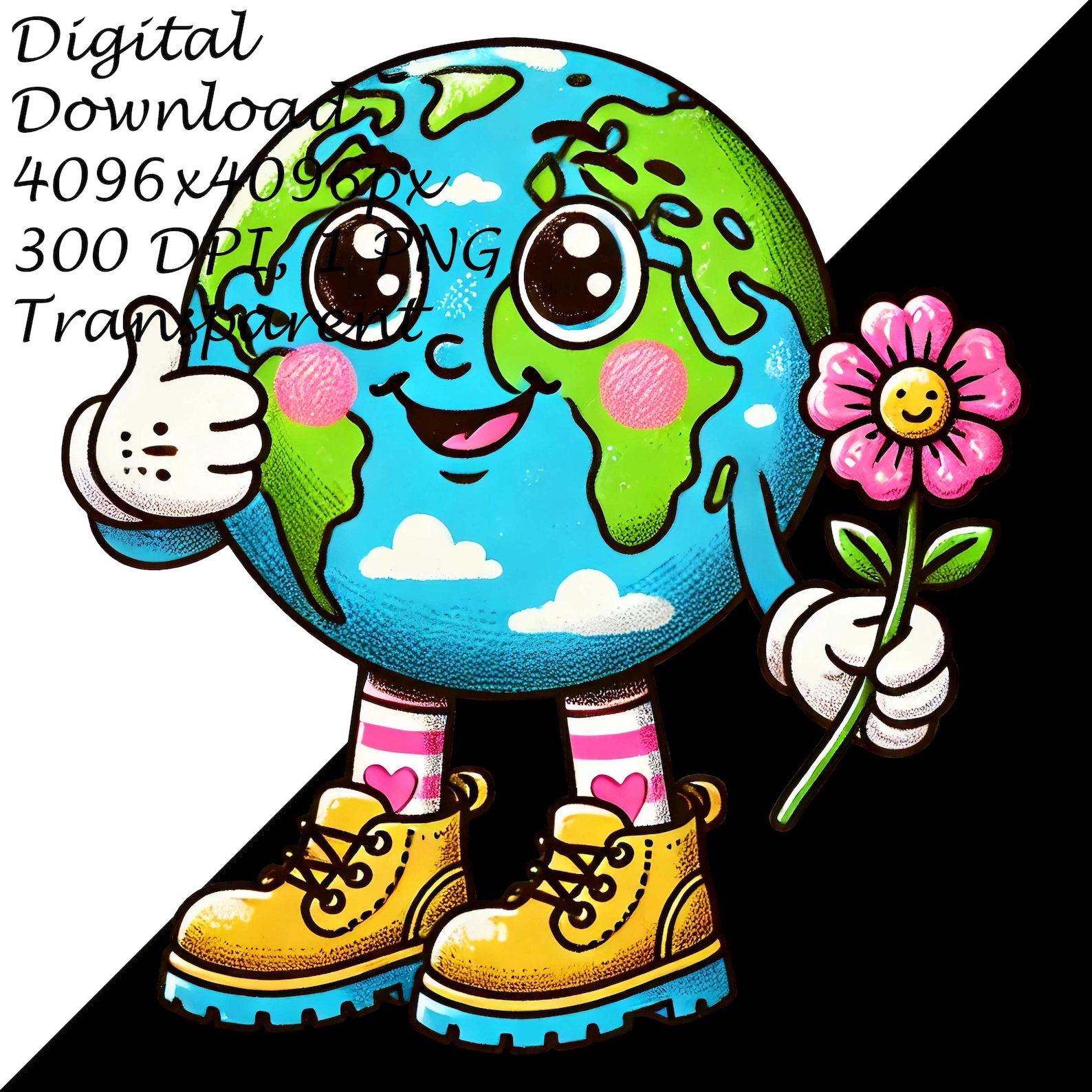 Earth With Happy Face & Flower PNG Clipart, Cute Planet Digital Earth ...