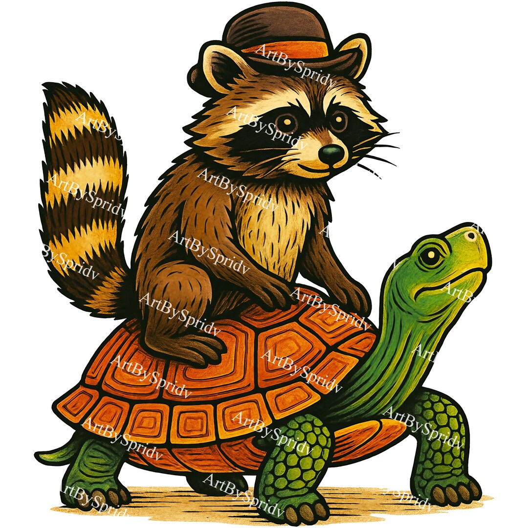 Cute Raccoon on Turtle PNG, Funny Cartoon Forest Animals Clipart ...