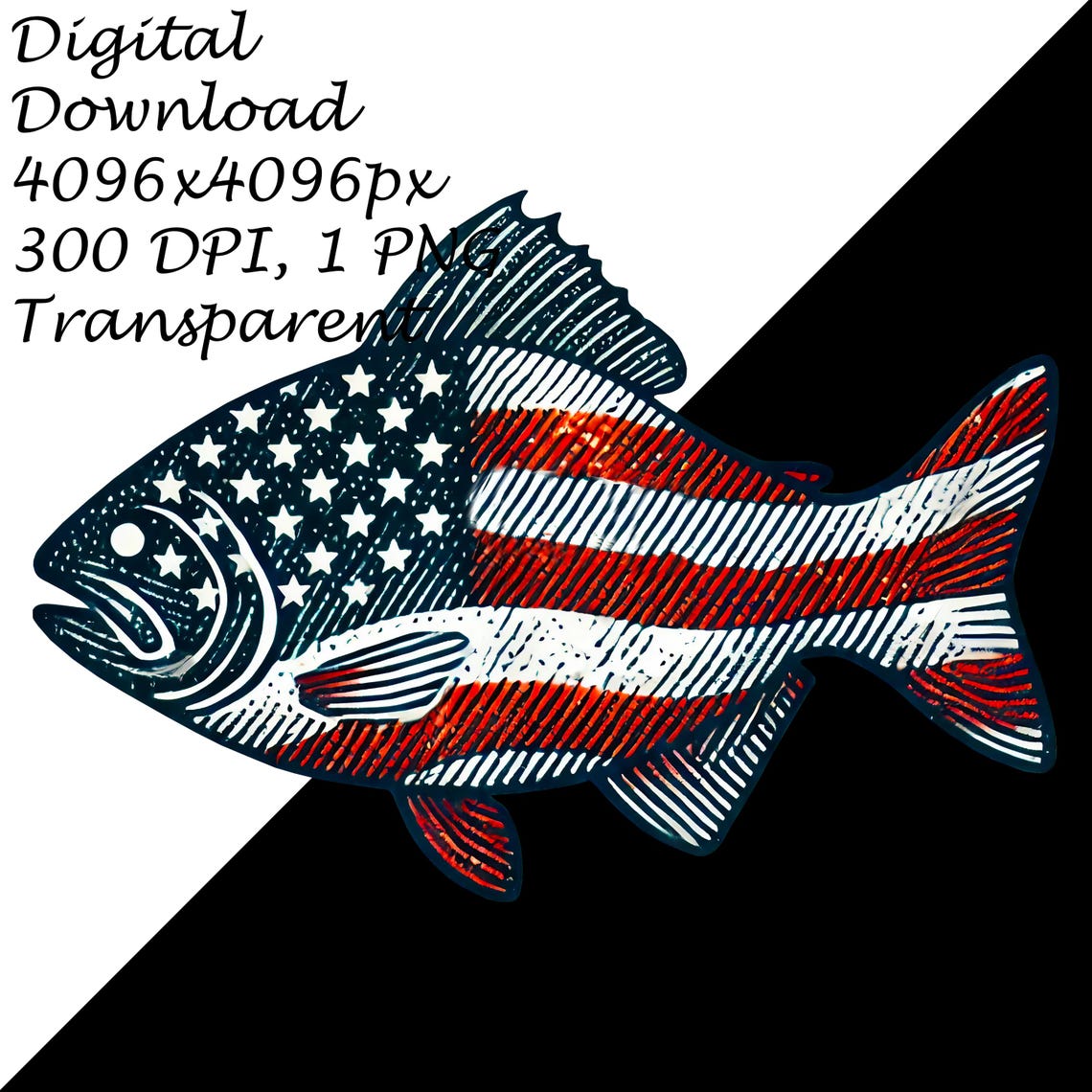 American Flag Fish Clipart | Patriotic Transparent PNG | Digital ...