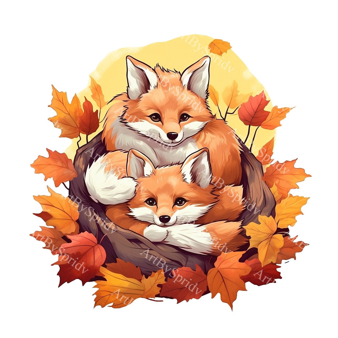 Foxes in Autumn Leaves PNG Clipart, Cozy Woodland Animals, Transparent ...