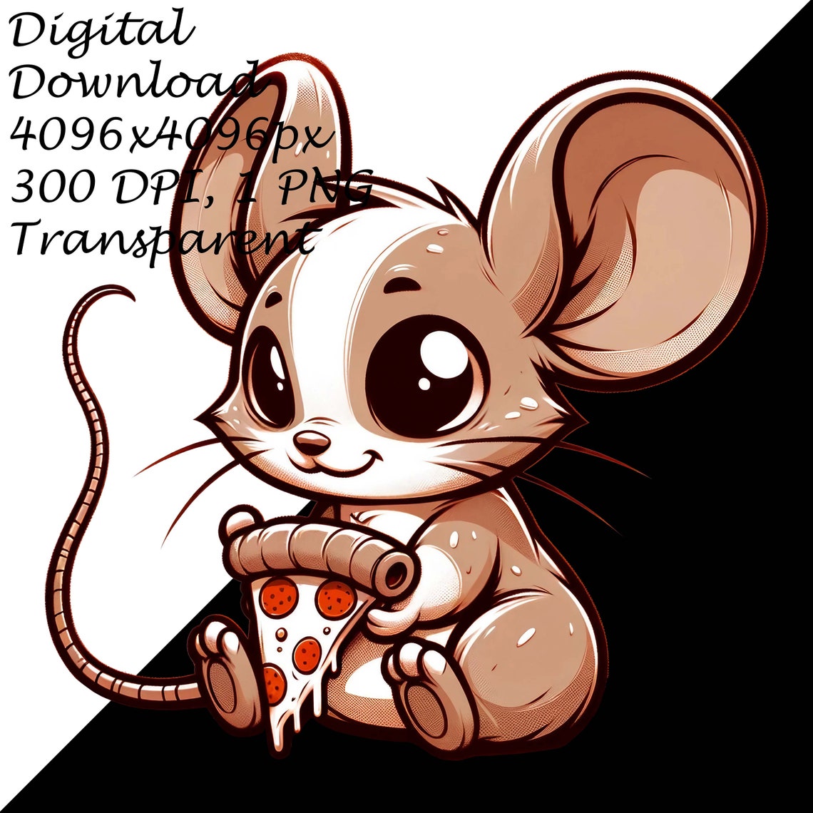 Adorable Pepperoni Pizza Mouse PNG Clipart for Sublimation & Digital ...