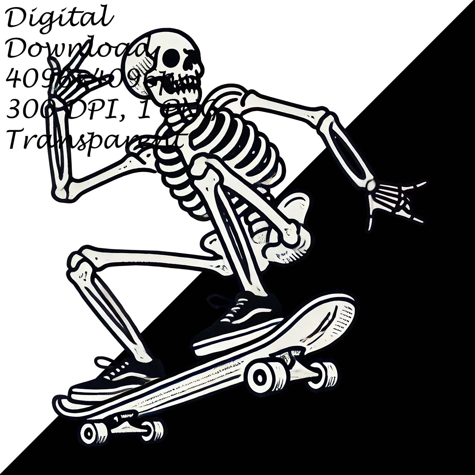 Edgy Skeleton Skateboarding PNG Clipart, Cool Digital Download for T ...